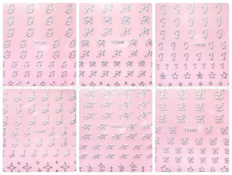 Silver Alphabet Initial Adhesive Nail Sticker Nail Art - 1 pc (TY037S ...