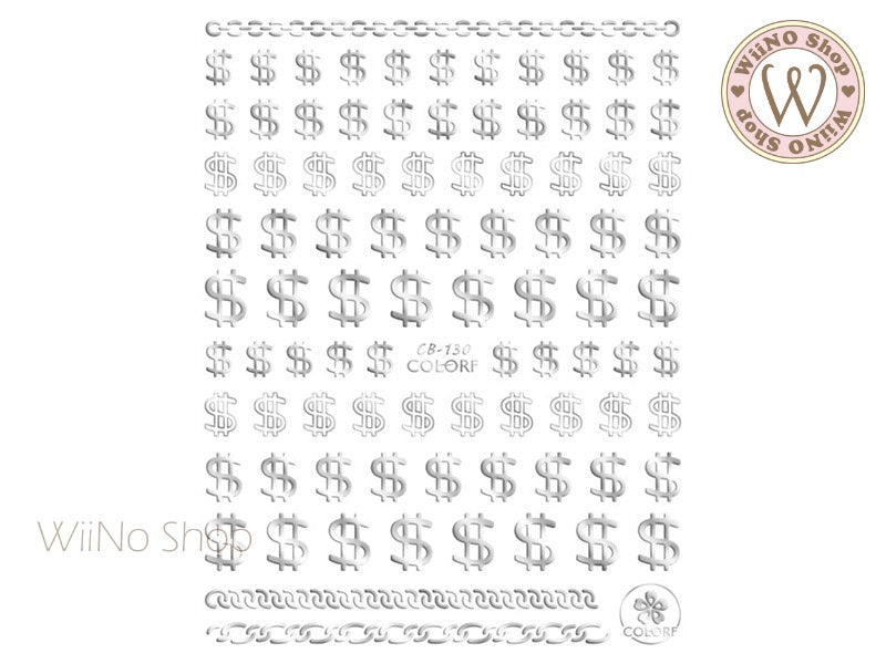 Silver Dollar Sign Adhesive Nail Art Sticker - 1 pc (CB-130S) – WiiNo Shop
