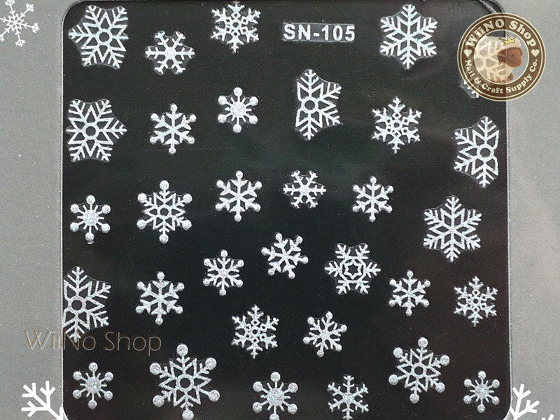 Silver Snowflake Christmas Adhesive Nail Sticker Nail Art - 1 pc (SN10 ...